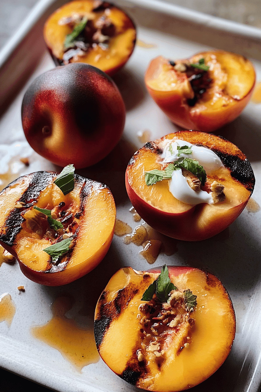 Grilled Nectarines Recipe With Balsamic Glaze And Steak Shrimp