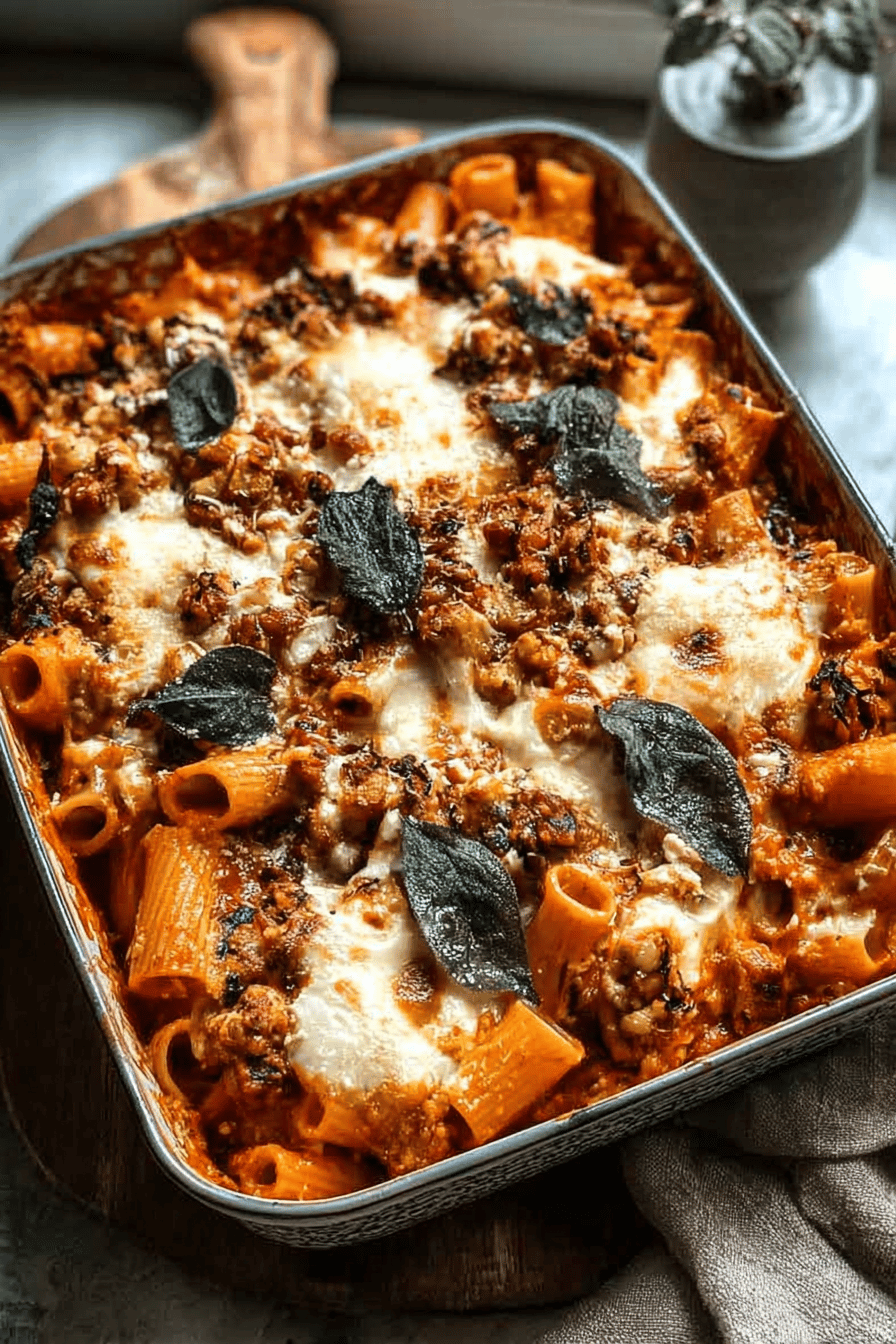 Pumpkin Pasta Bake Recipe With Creamy Cheese And Herbs