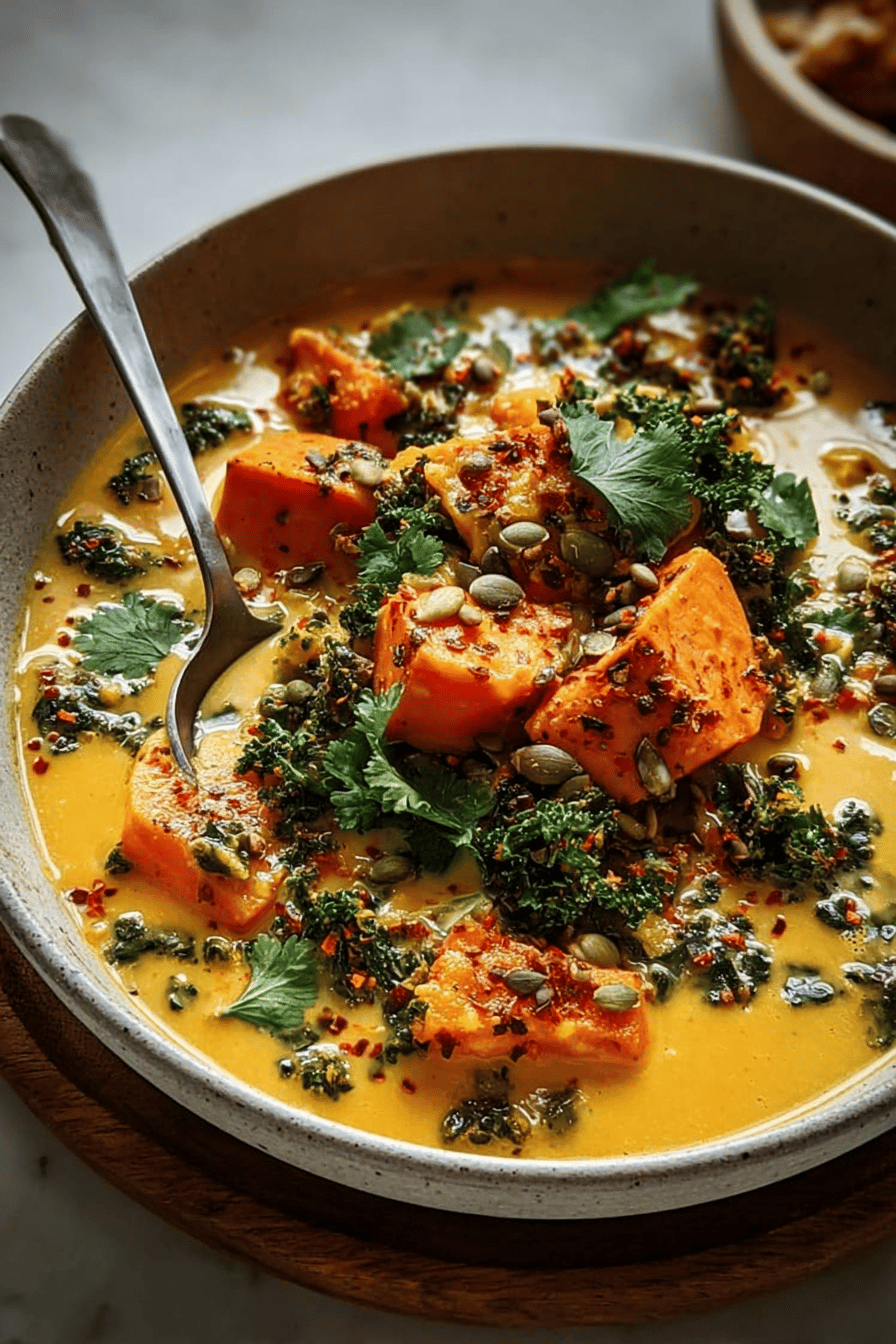 Sweet Potato Coconut Milk Stew With Ginger Kale Recipe