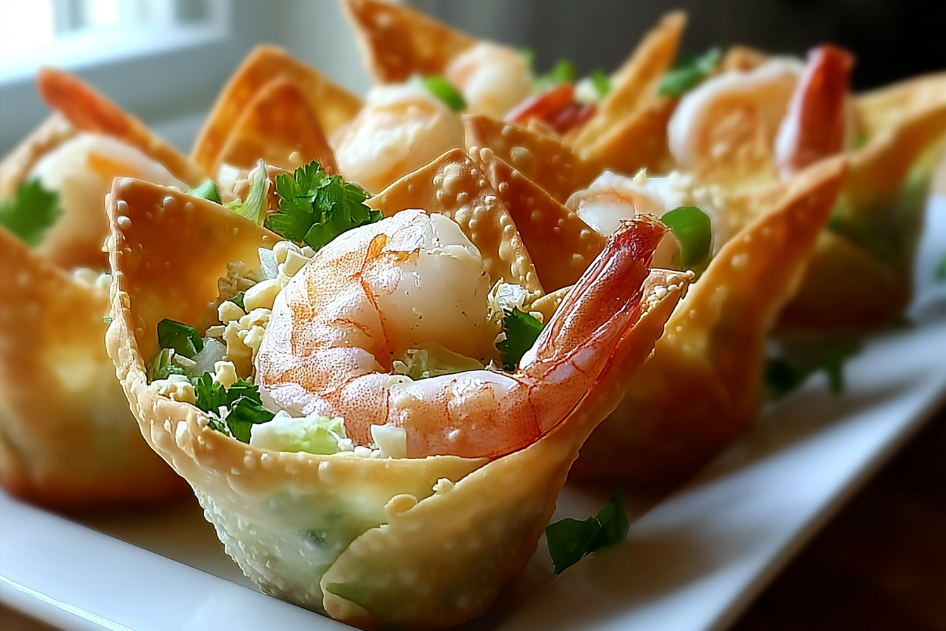 Crispy Shrimp Salad Wonton Cones Recipe With Easy Sauce