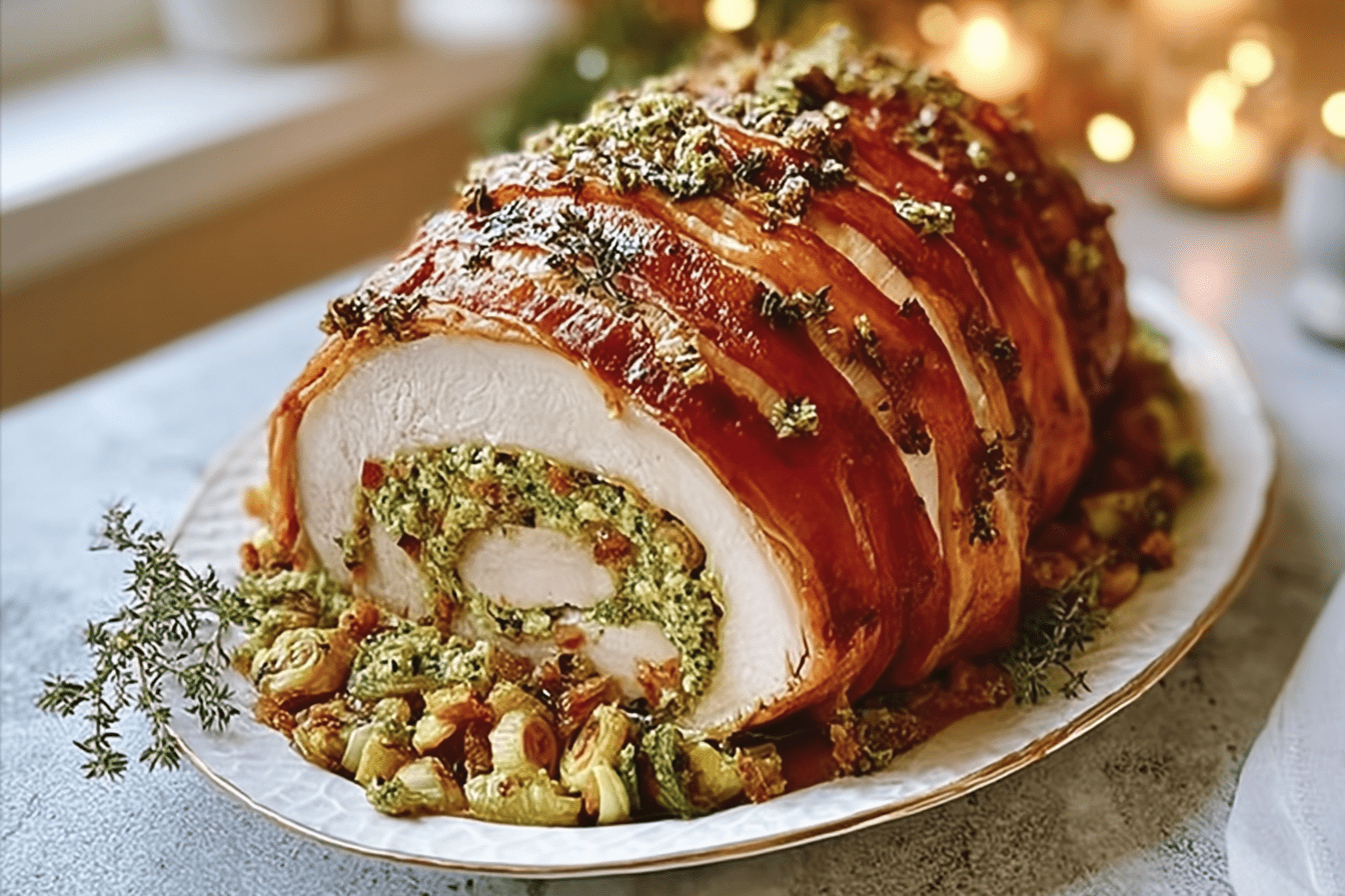 Italian Stuffed Turkey Crown Recipe With Sweet Sour Brussels Sprouts